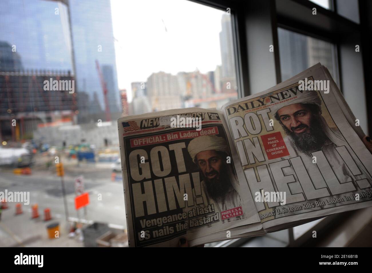 Illustration at the site of the former Twin Towers hours after Osama ...
