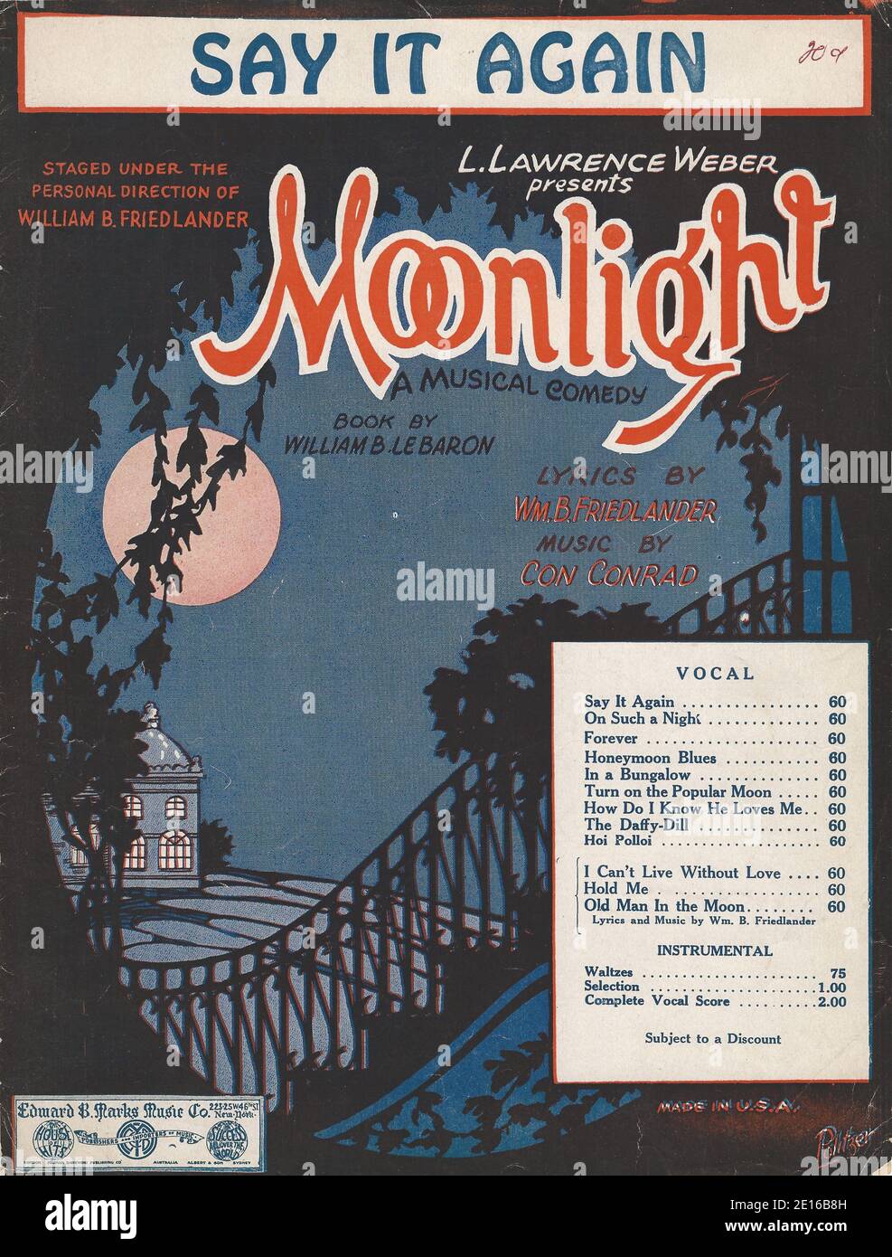 "Moonlight" 1924 Musical Sheet Music Cover Stock Photo - Alamy