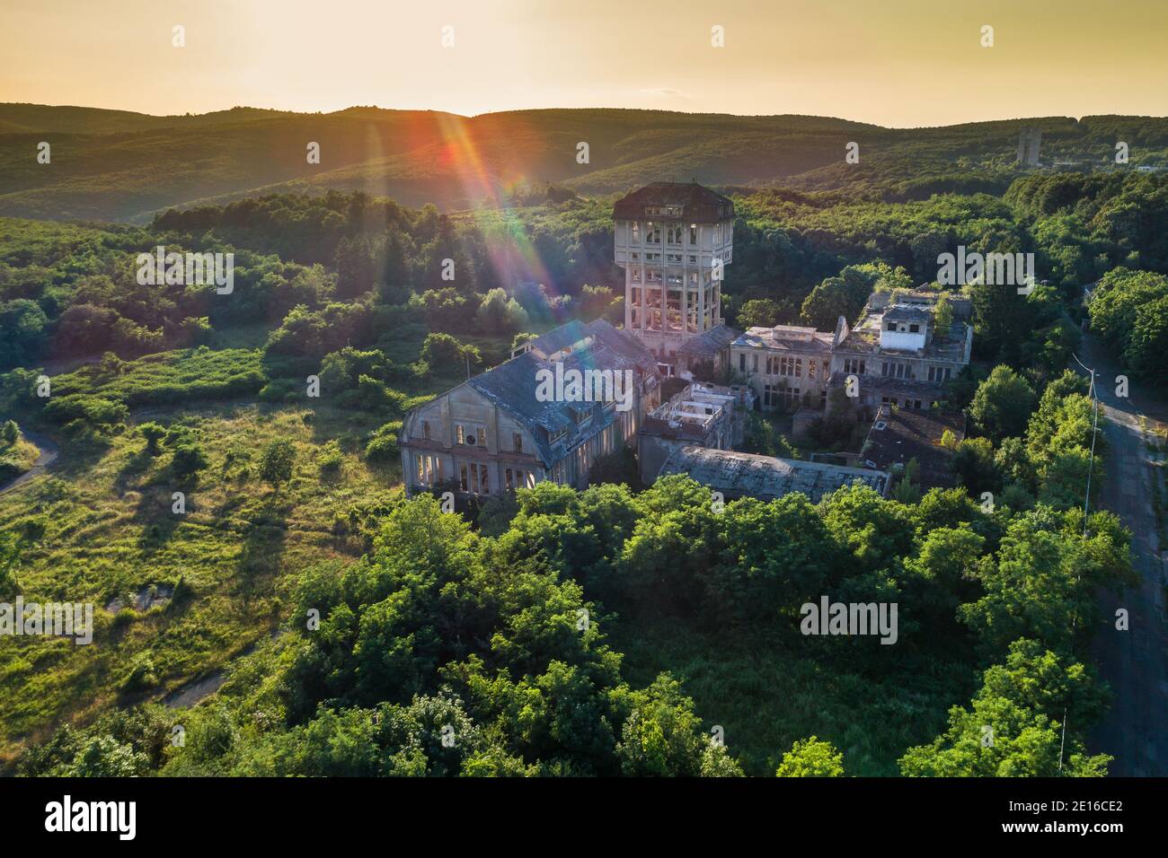 aerial view of abandoned mine tower in hungary Stock Photo - Alamy