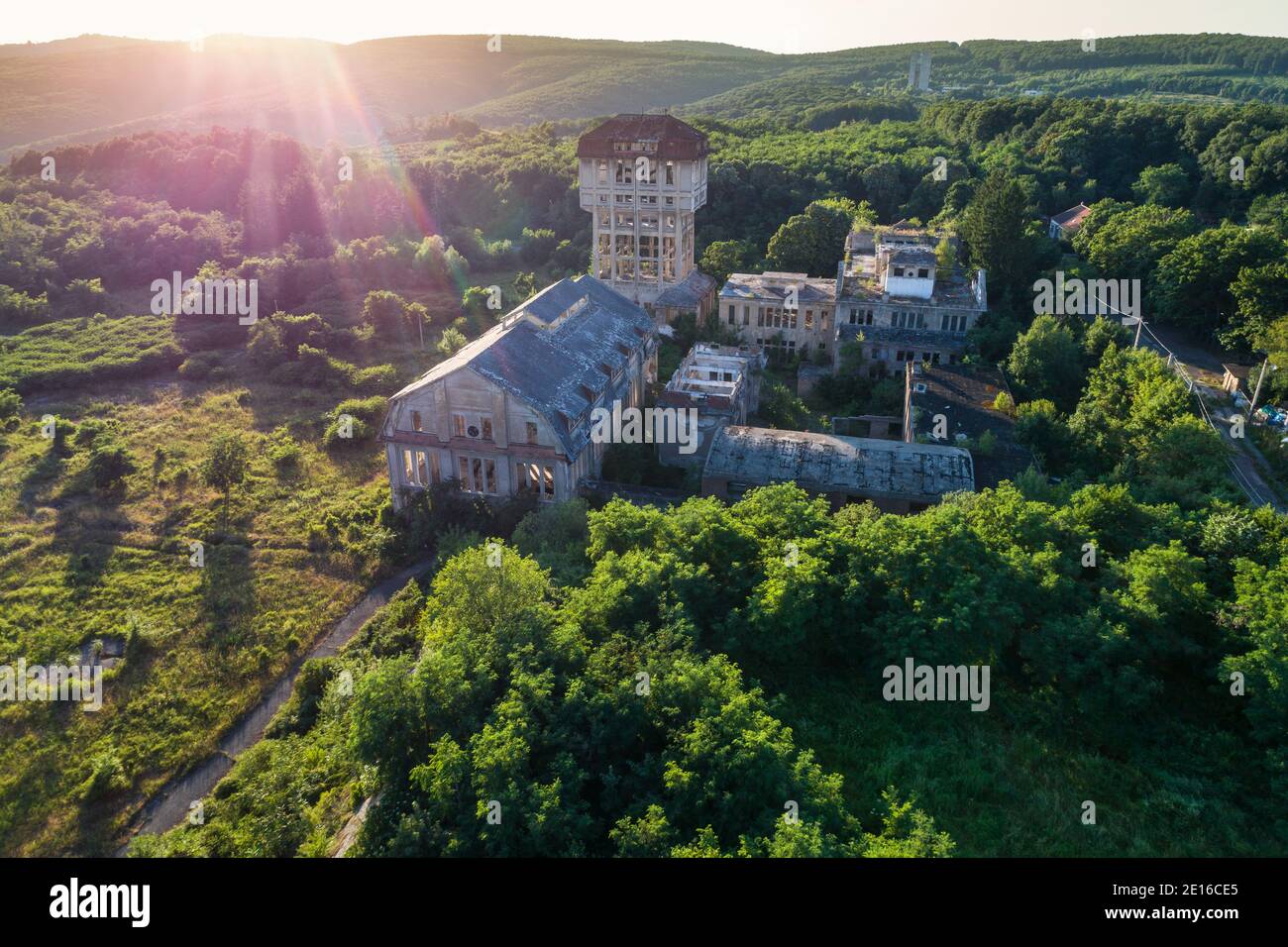 aerial view of abandoned mine tower in hungary Stock Photo - Alamy
