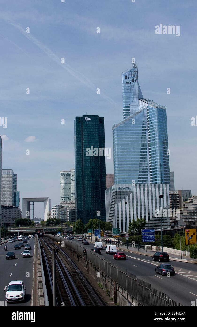 View of the 'First Tower' in the Paris' business district of La Defense ...