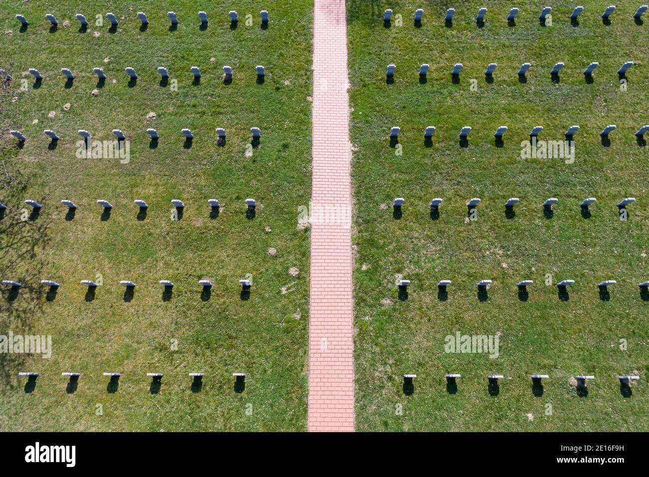 White crosses in German Cemetery, aerial view Stock Photo - Alamy