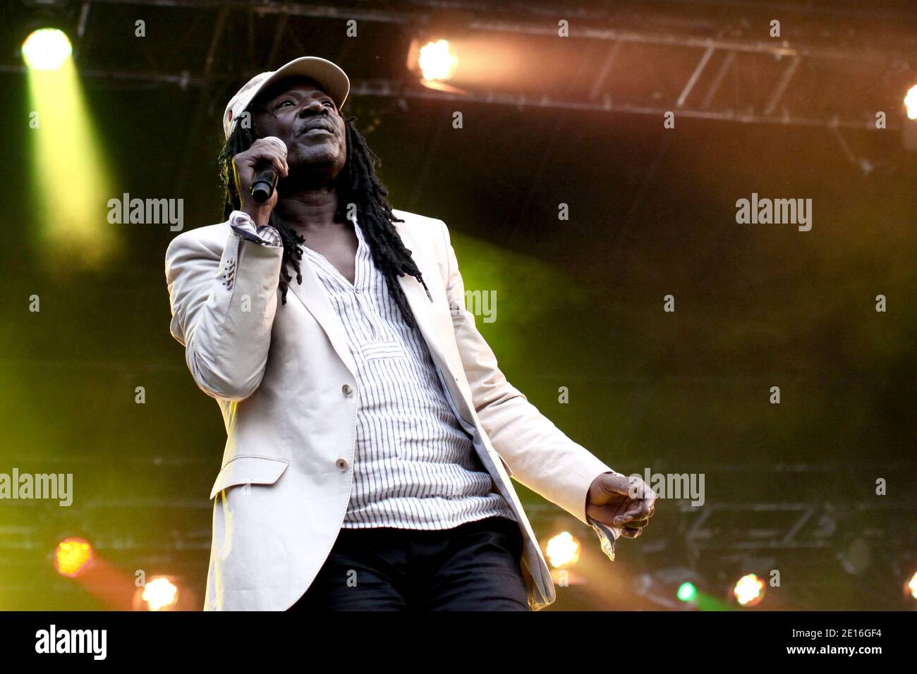 Ivory Coast's reaggae singer Alpha Blondy performs on stage during a ...