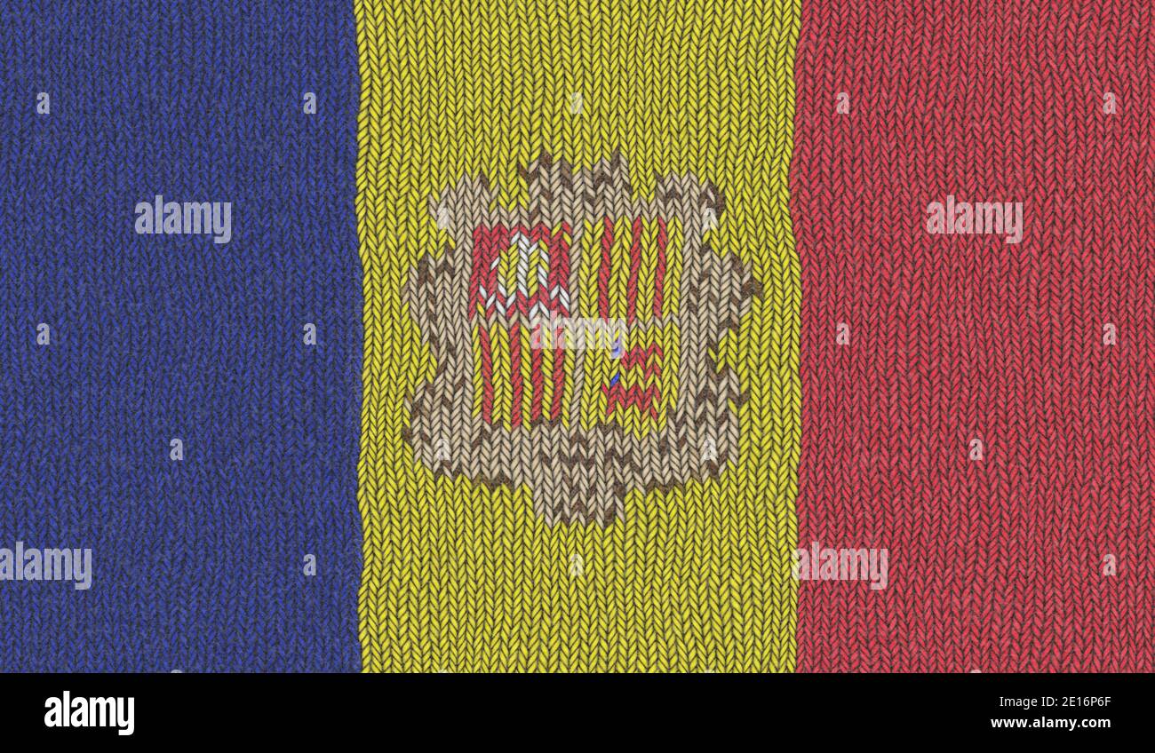 Illustration of a Knitted Flag of Andorra Stock Photo - Alamy