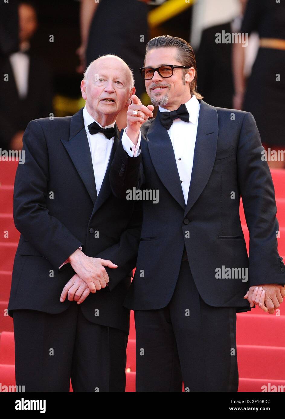 Brad Pitt and Gilles Jacob prior to the screening of the film 'The Tree ...