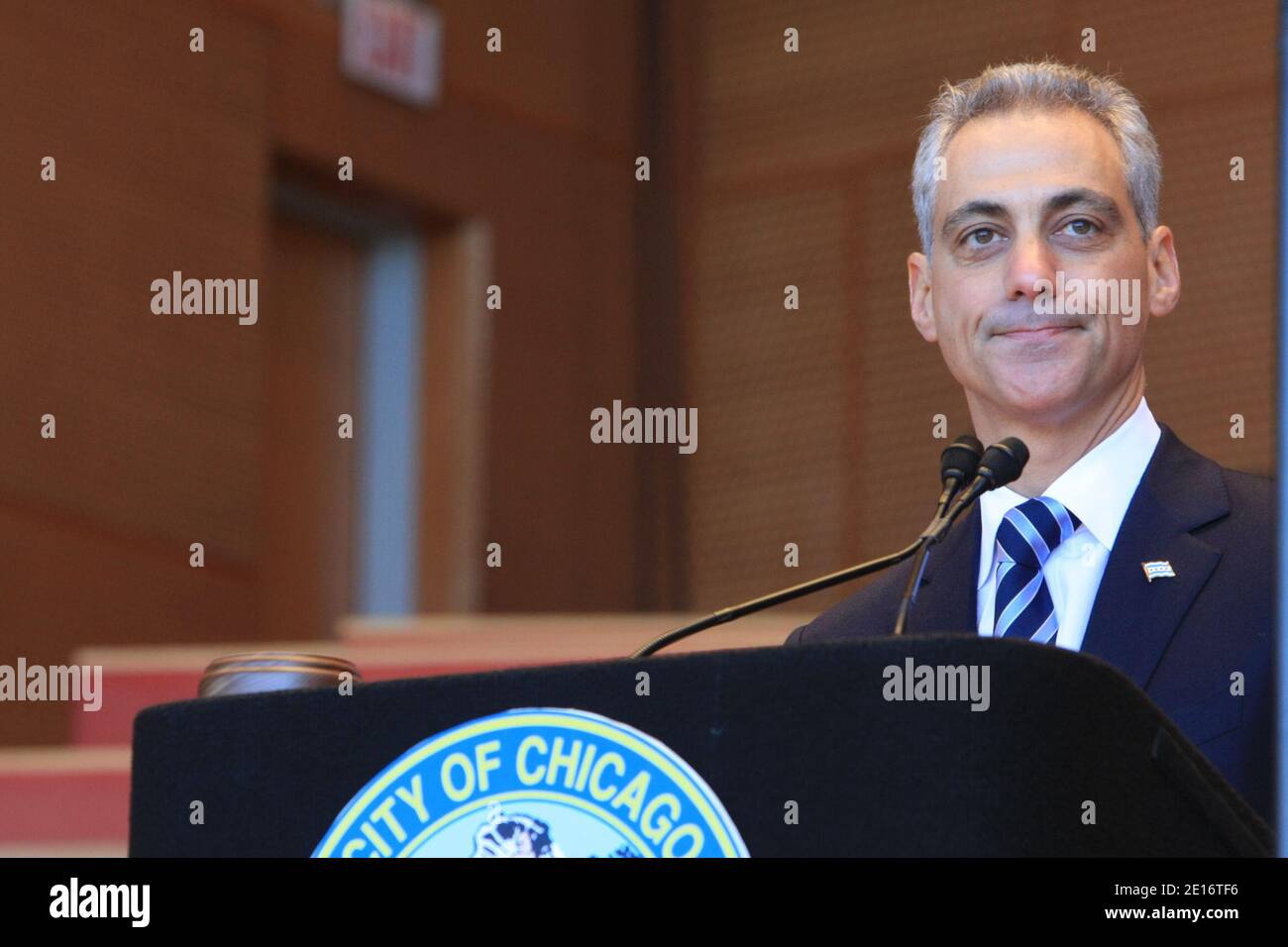 Mayor Rahm Emanuel uses a gavel to motion to recess at the conclusion ...