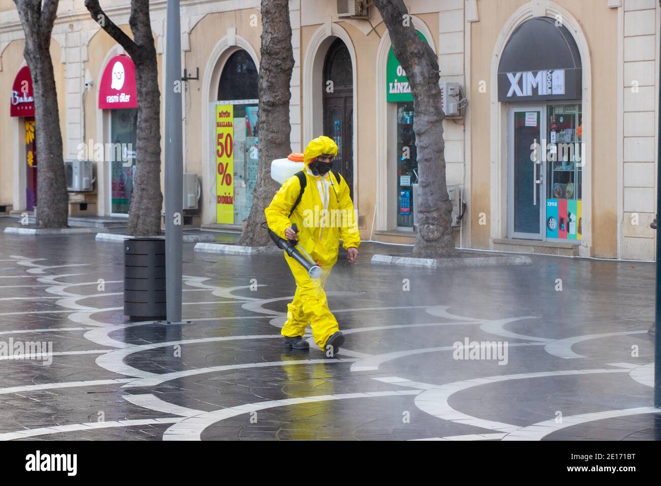 Street disinfection, preventive quarantine measures. Empty streets ...