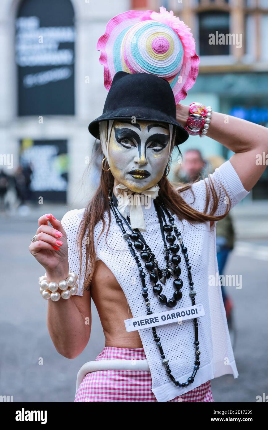 London, UK. 2 January 2021. Model take part in a flash mob fashion show ...