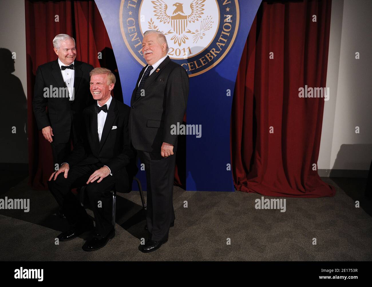 Former President of Poland Lech Walesa flanked by U.S Secretary of ...
