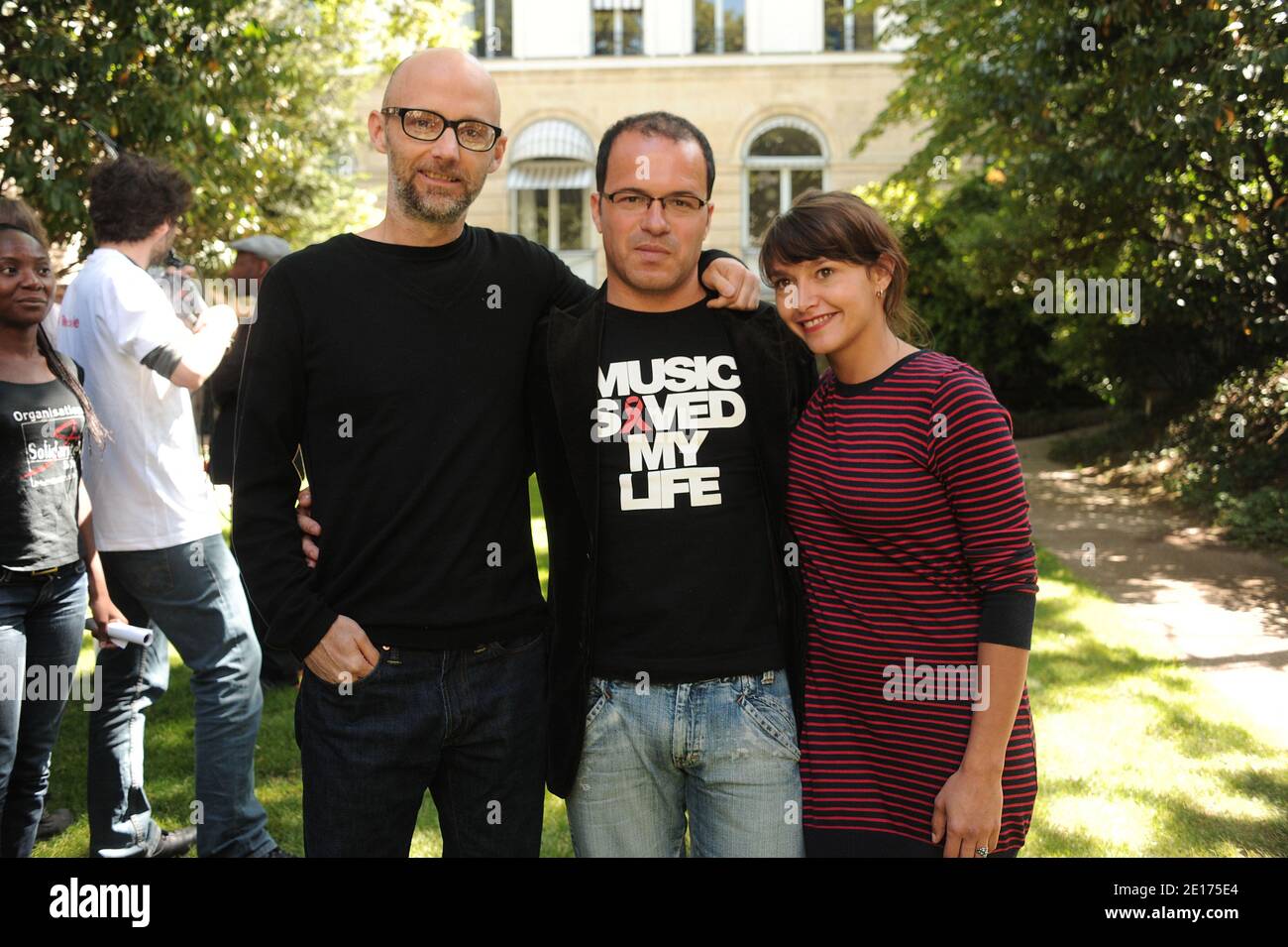 Moby, Luc Barruet and Emma De Caunes attending the press conference of ...