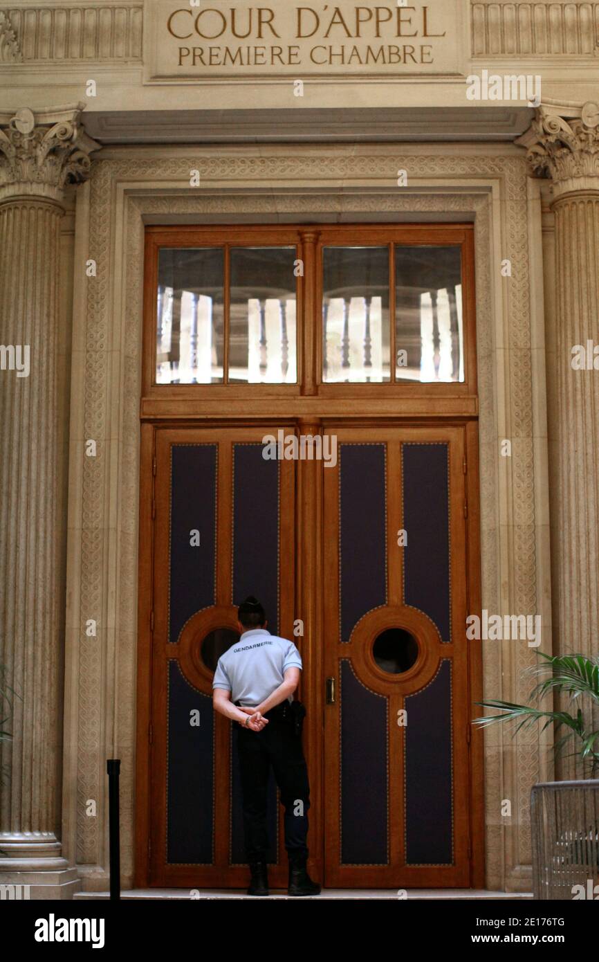 A policeman looks inside the appeal courtroom during the Clearstream ...
