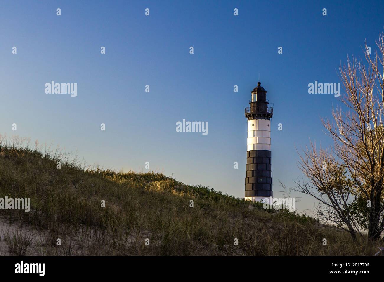 Lighthouse With Copy Space. Big Sable Lighthouse on the coast of Lake ...