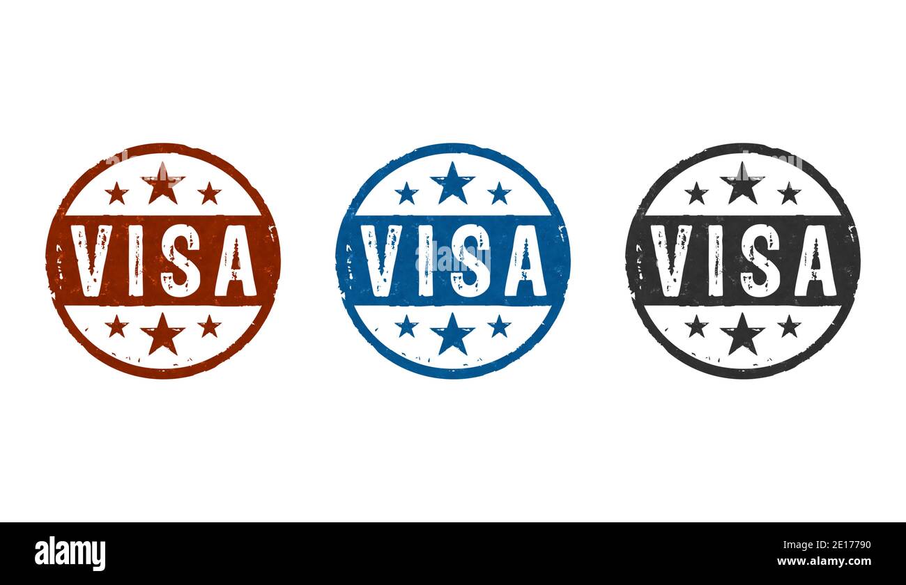 Visa stamp icons in few color versions. Concept 3D rendering ...
