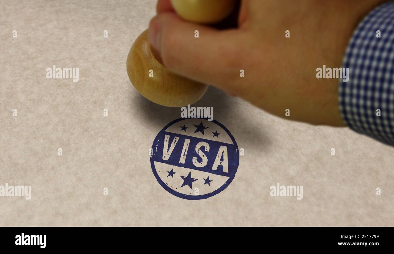 Visa stamp and stamping hand. Abstract concept Stock Photo - Alamy