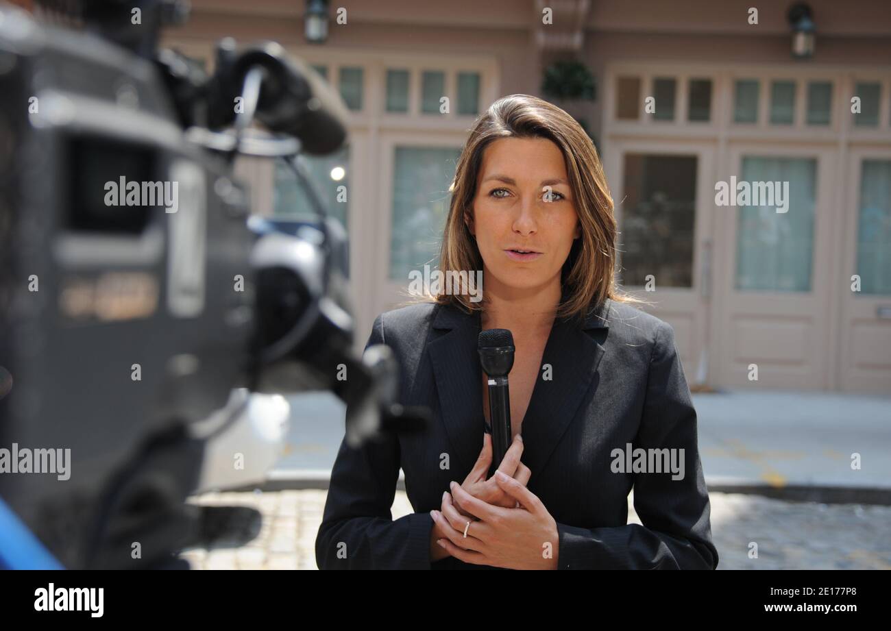 French TV presenter Anne Claire Coudray TF1 in front of the house of ...