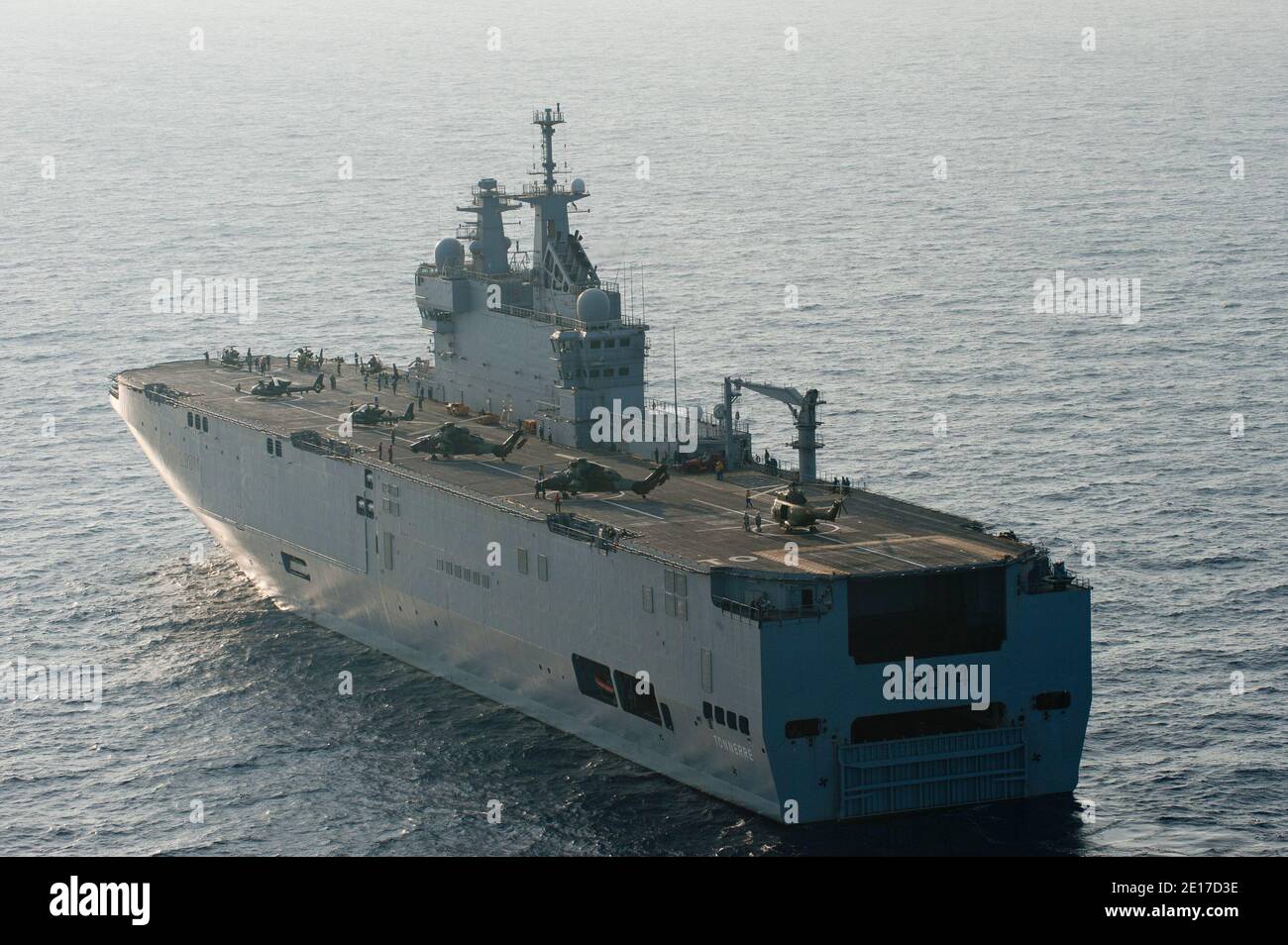 Gazelle and Tigre helicopters pictured on the deck of the French ...