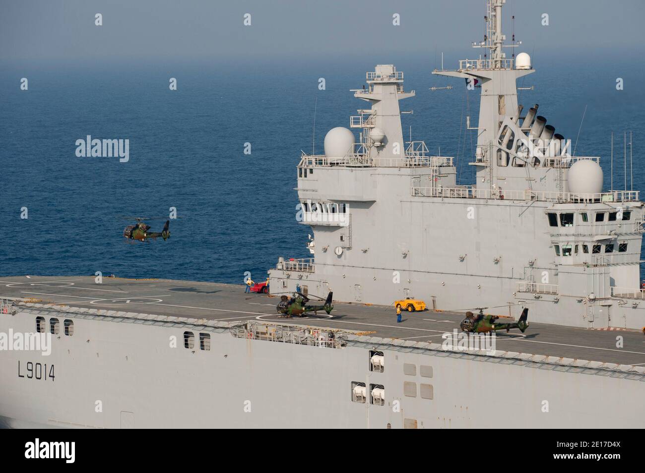 Gazelle and Tigre helicopters pictured on the deck of the French ...