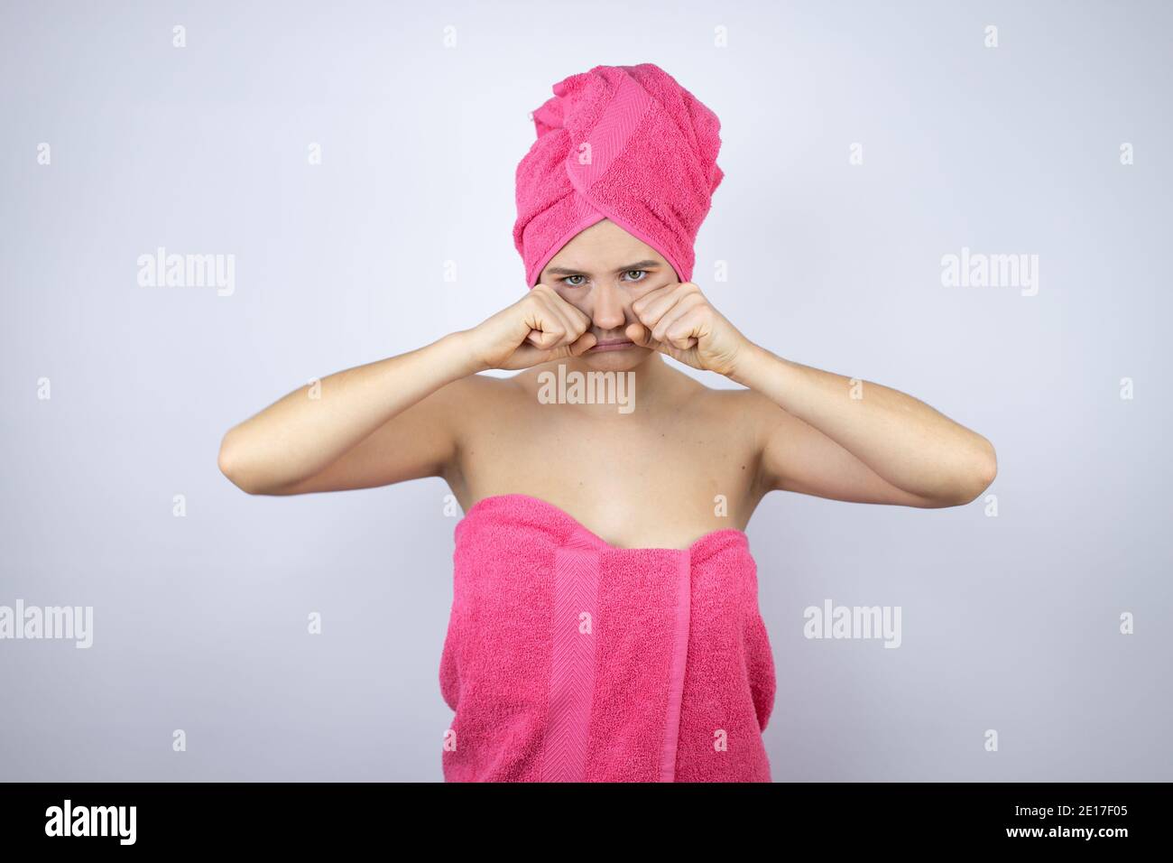 Woman towel shy hi-res stock photography and images - Alamy