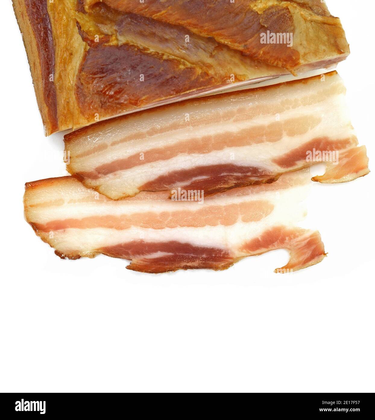 Smoked bacon isolated on white background Stock Photo - Alamy