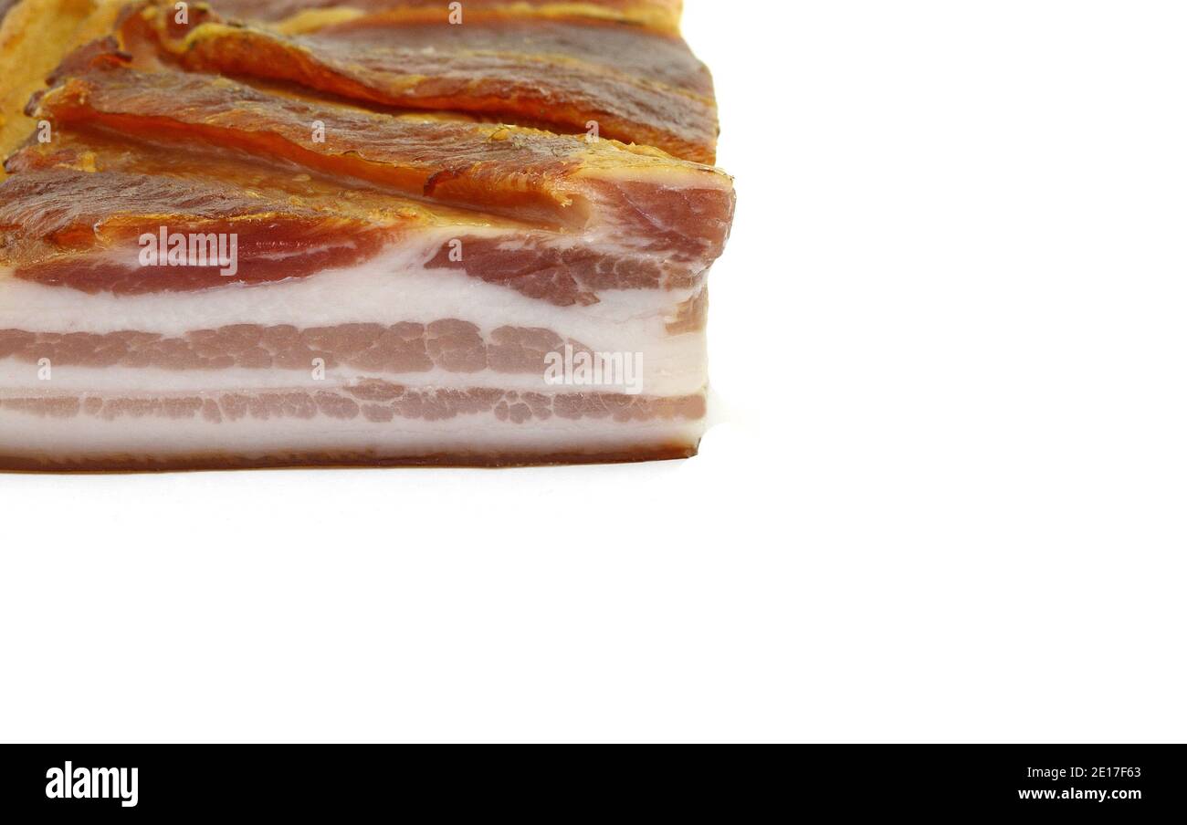 Smoked bacon isolated on white background Stock Photo - Alamy