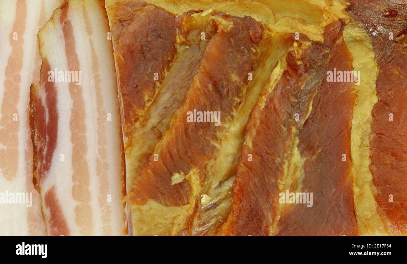 Smoked bacon isolated on white background Stock Photo - Alamy