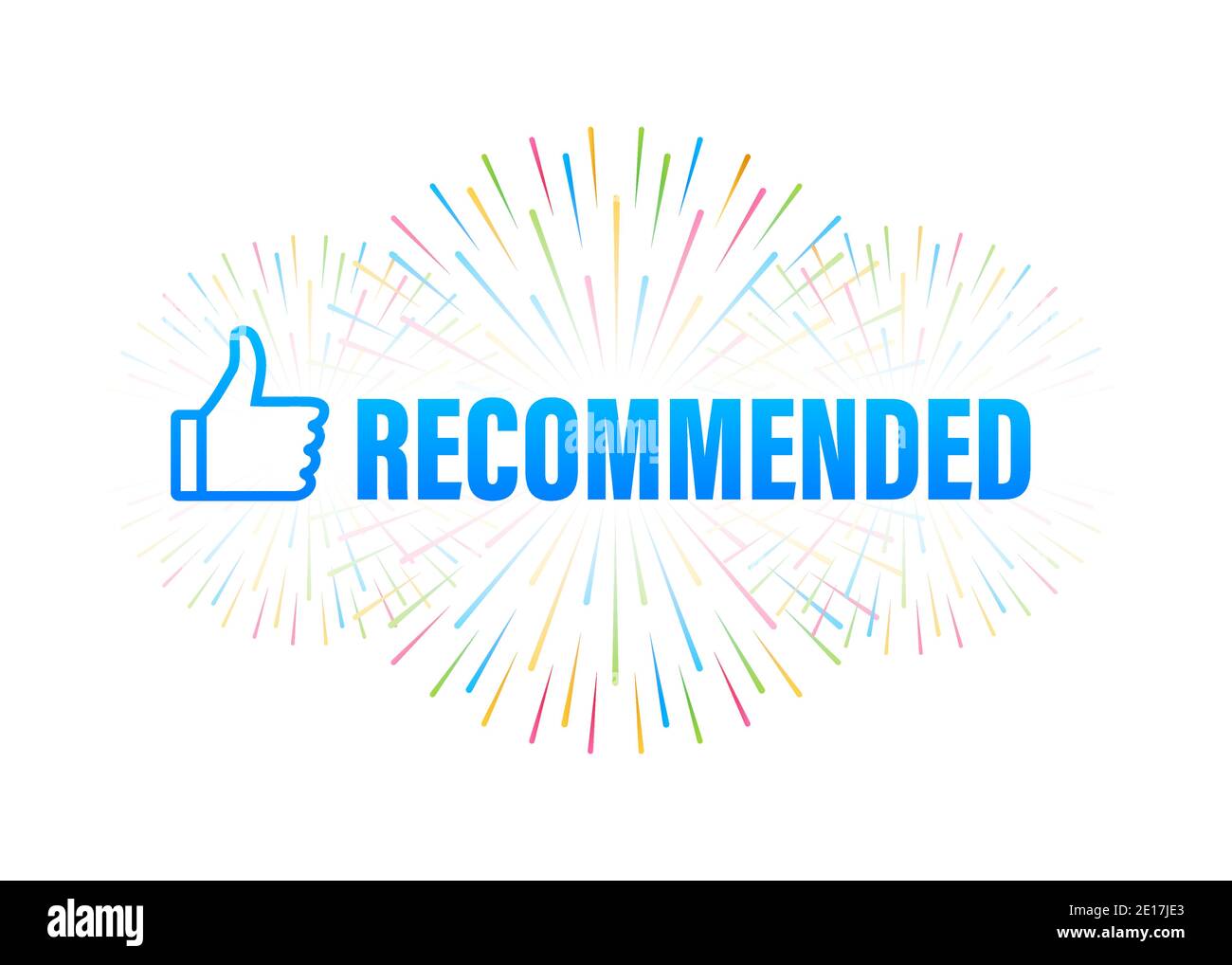 Recommend icon. White label recommended on blue background. Vector ...