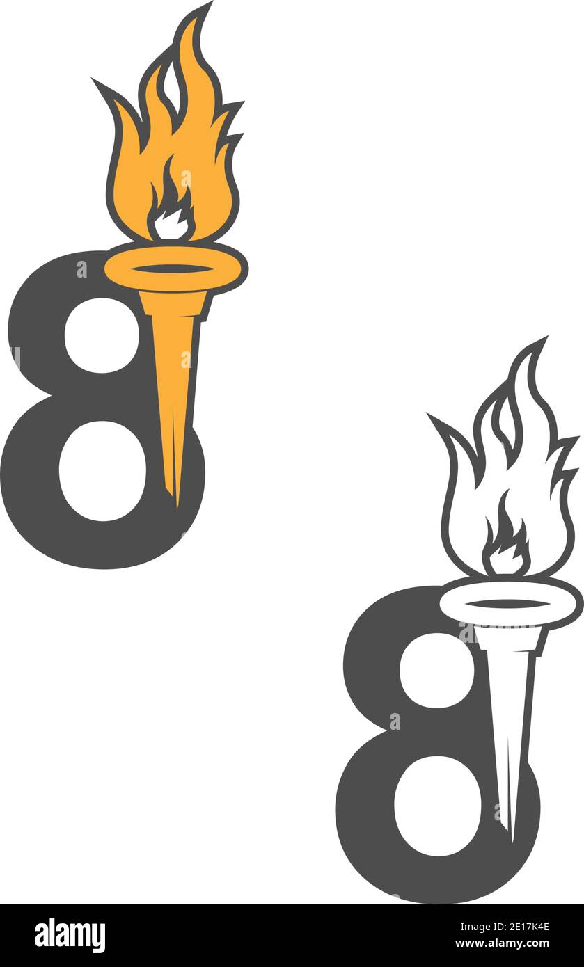 Number 8 icon logo combined with torch icon design illustration Stock ...