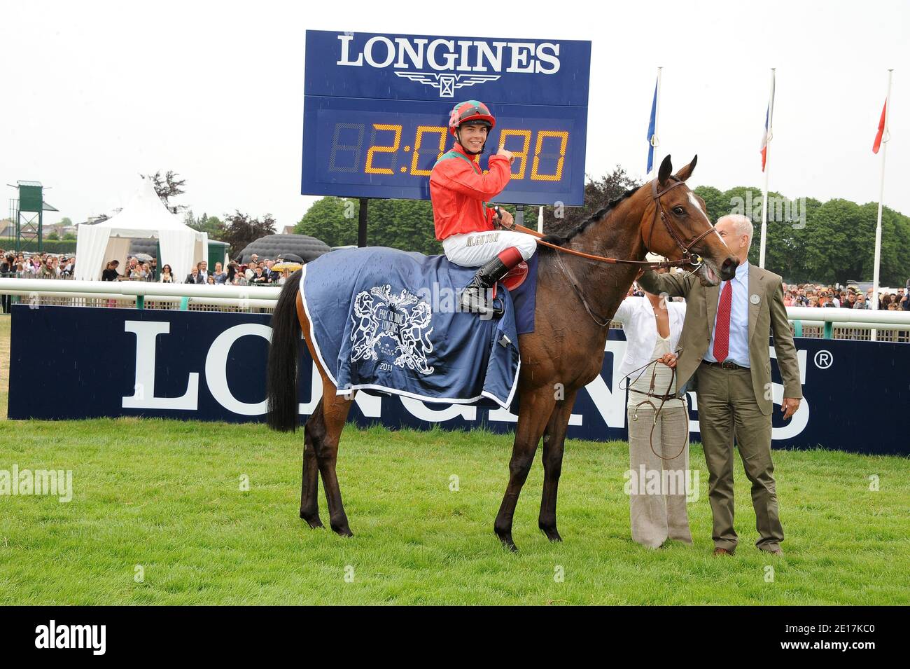 French jockey Maxime Guyon celebrates after winning the 162nd Prix de ...