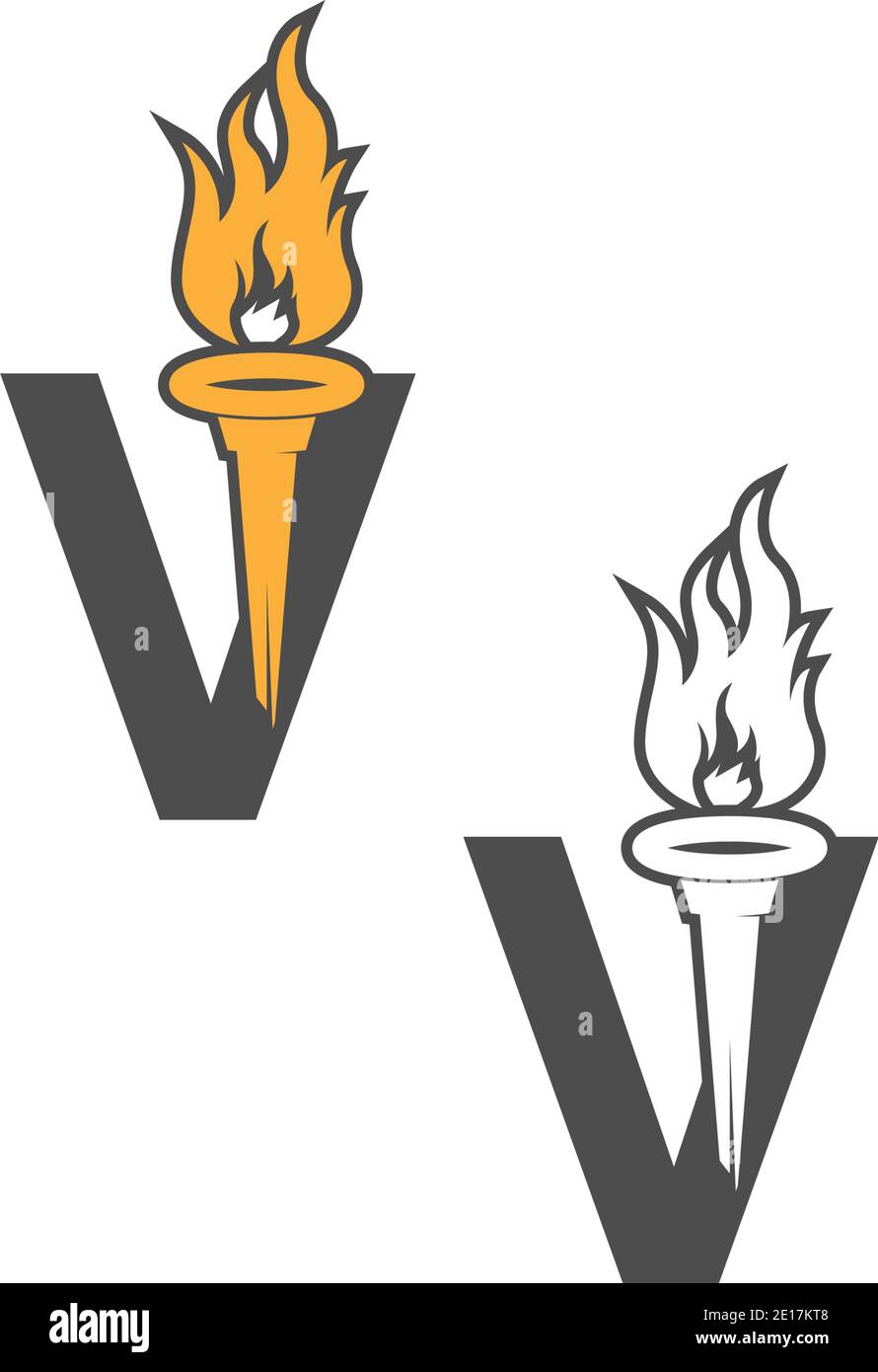 Letter V icon logo combined with torch icon design illustration Stock ...