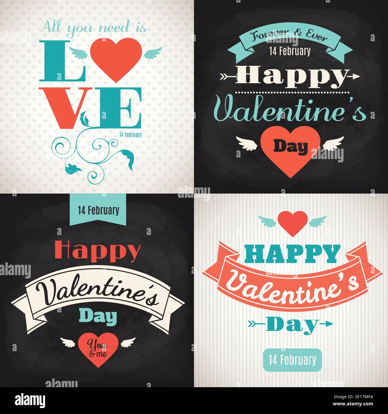 Valentine's day posters with cute heart and lettering Stock Vector ...