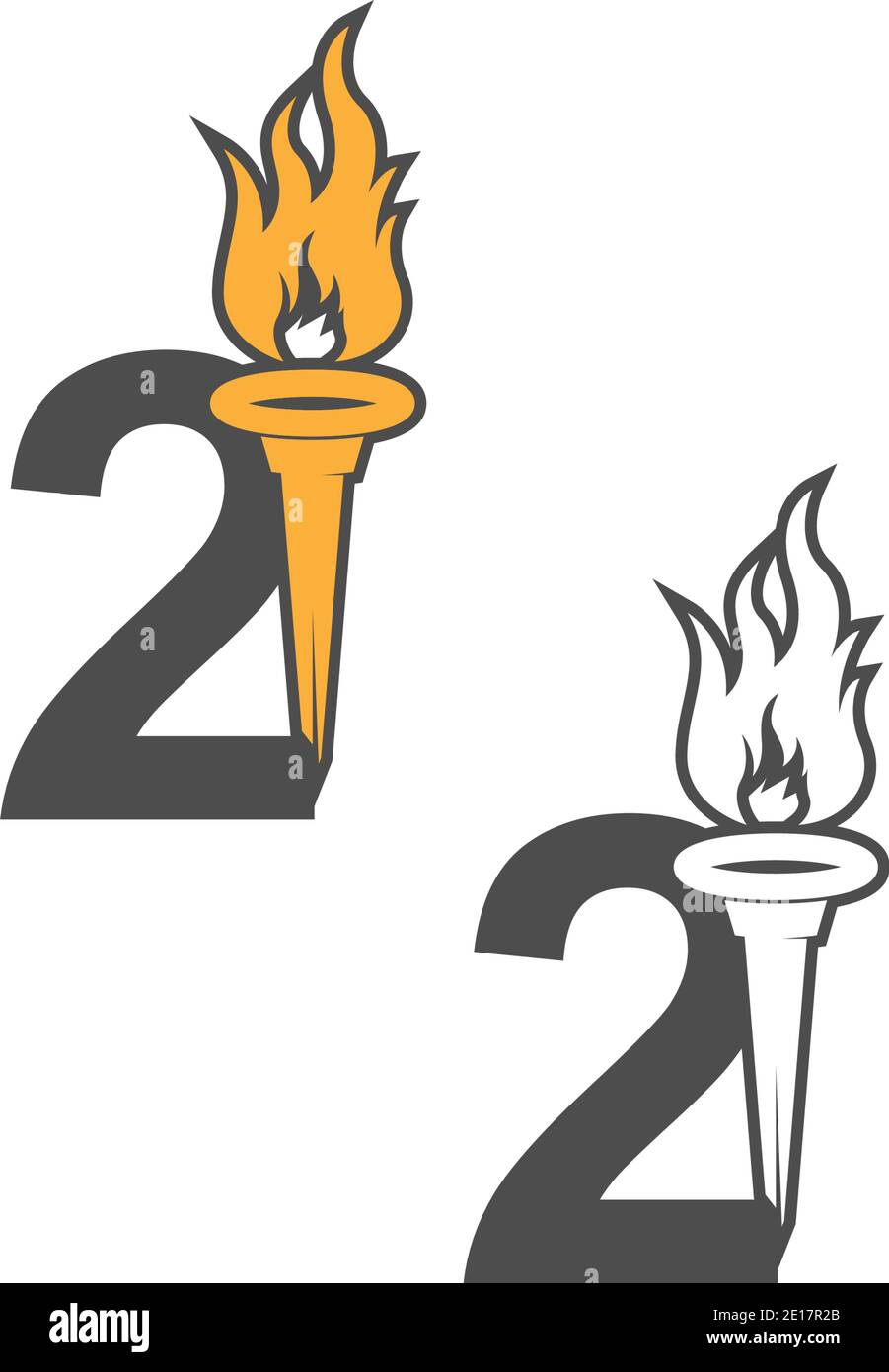 Number 2 icon logo combined with torch icon design illustration Stock ...