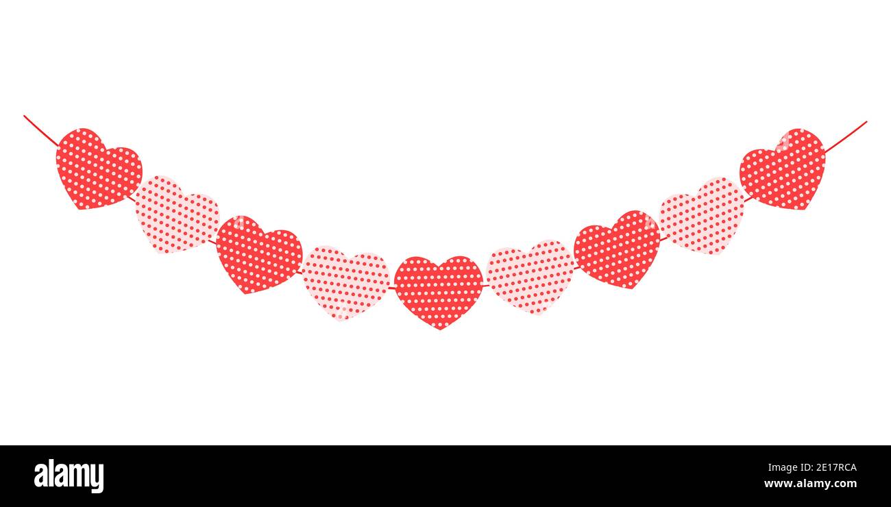 Heart garland isolated on white background. Polka dot hearts. Bunting ...