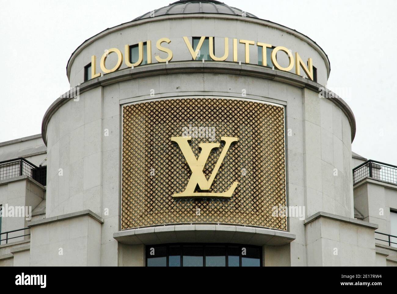 View of the Louis Vuitton flagship store on the Champs Elysees in Paris ...