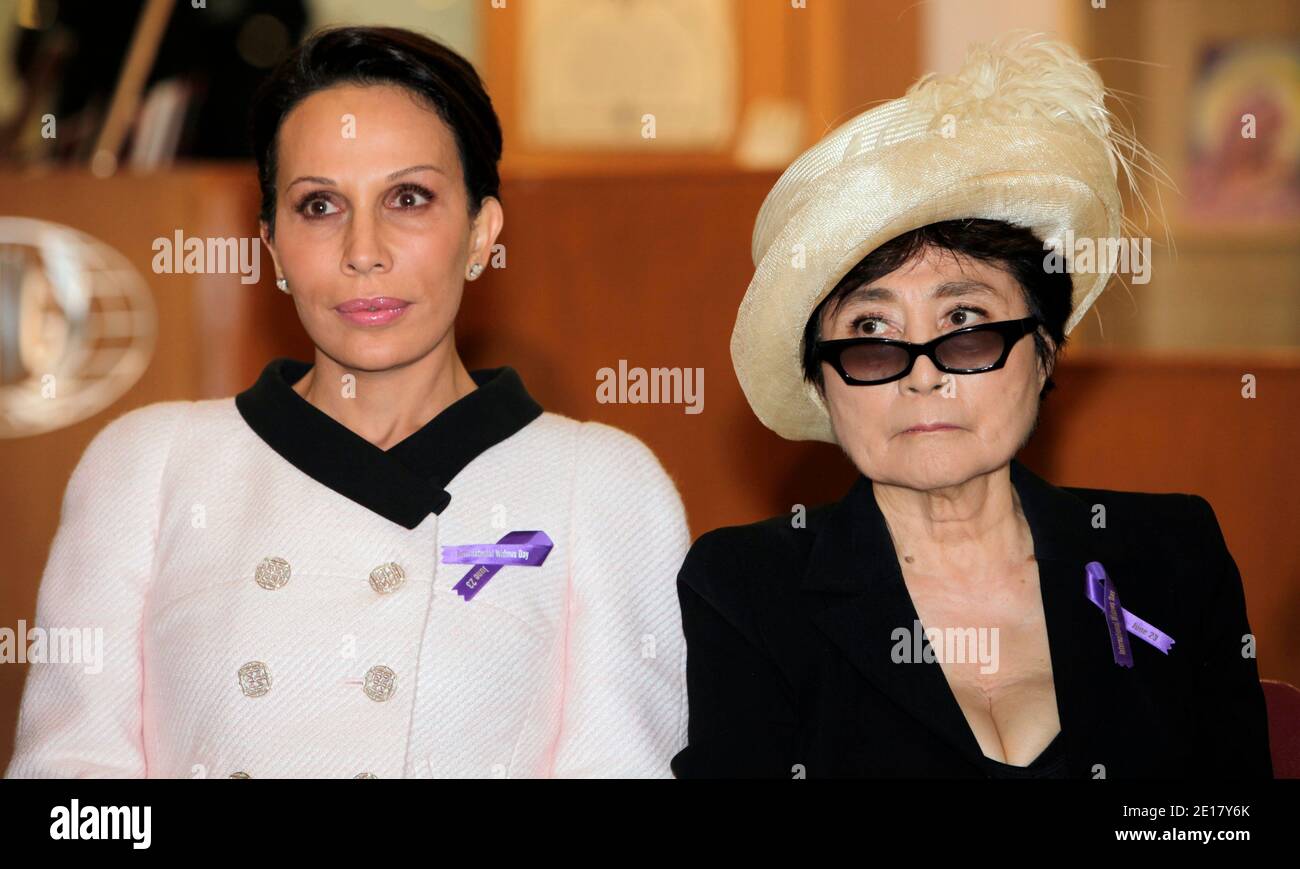 Gabon first lady Sylvia Bongo Ondimba (L) and Yoko Ono at the opening ...