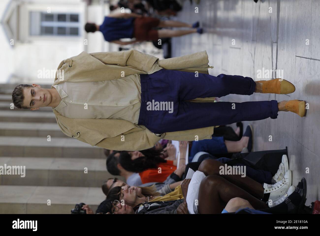 A model displays a creation designed by Petar Petrov as part of his Men ...