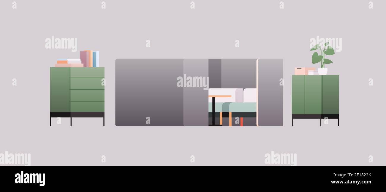 office interior furniture elements horizontal flat vector illustration ...