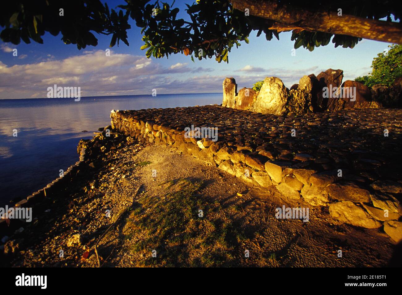 Taputapuatea 'Marae' temple at sunset, Raiatea, Society Isles, French ...
