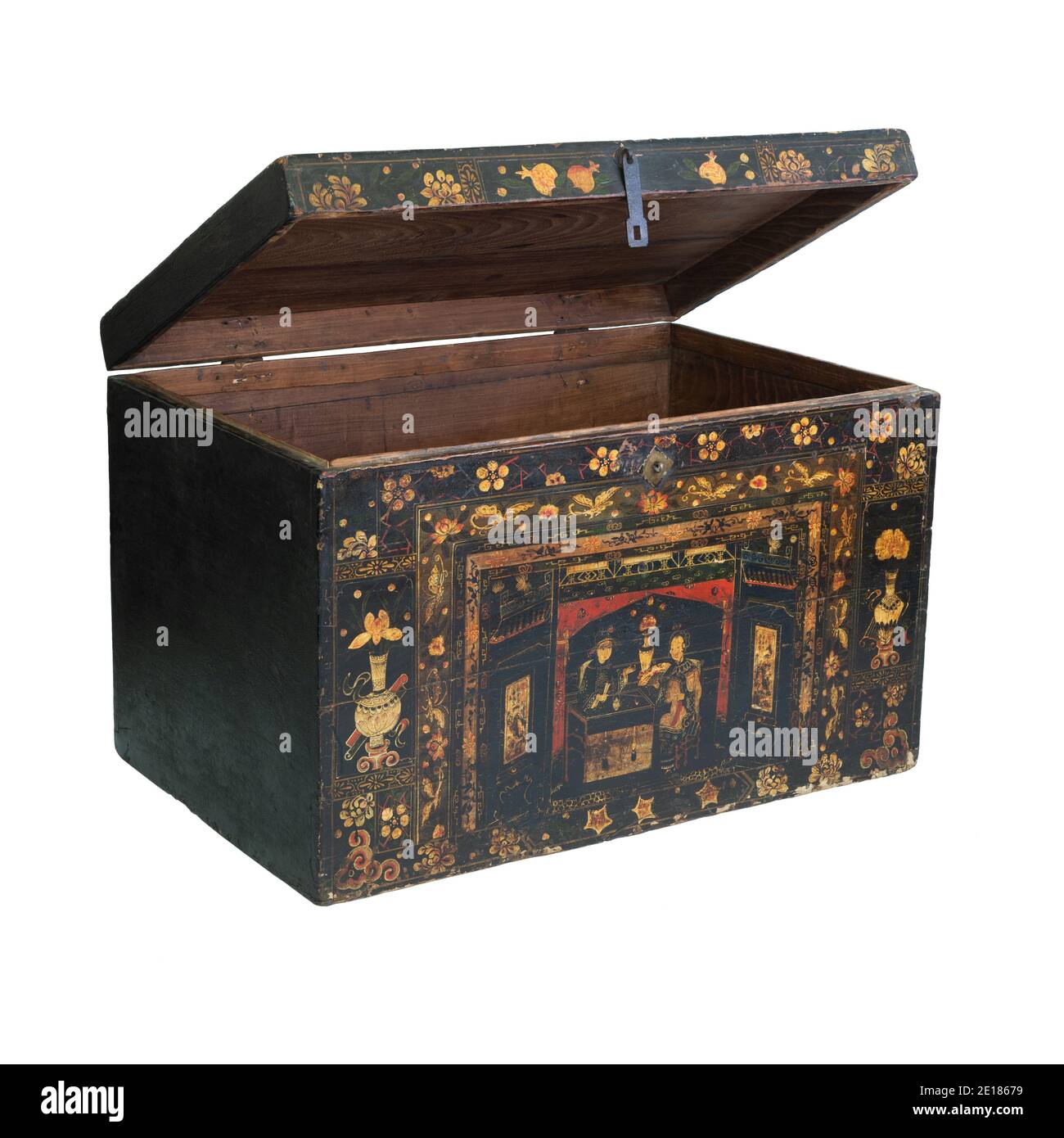 Antique chinese trunk isolated on white background. Full depth of field ...