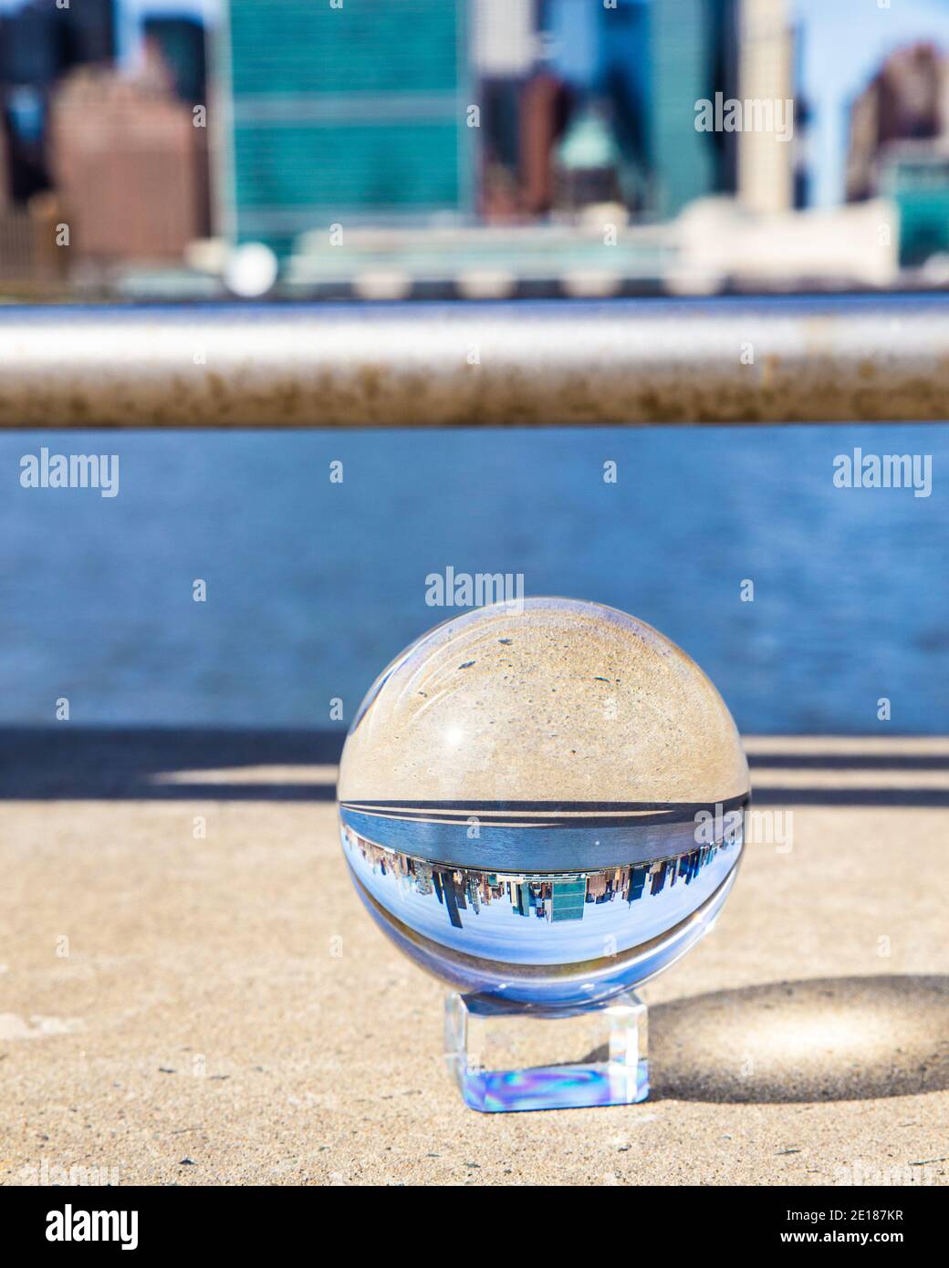 New York City seen through glass ball from Long Island City Stock Photo ...