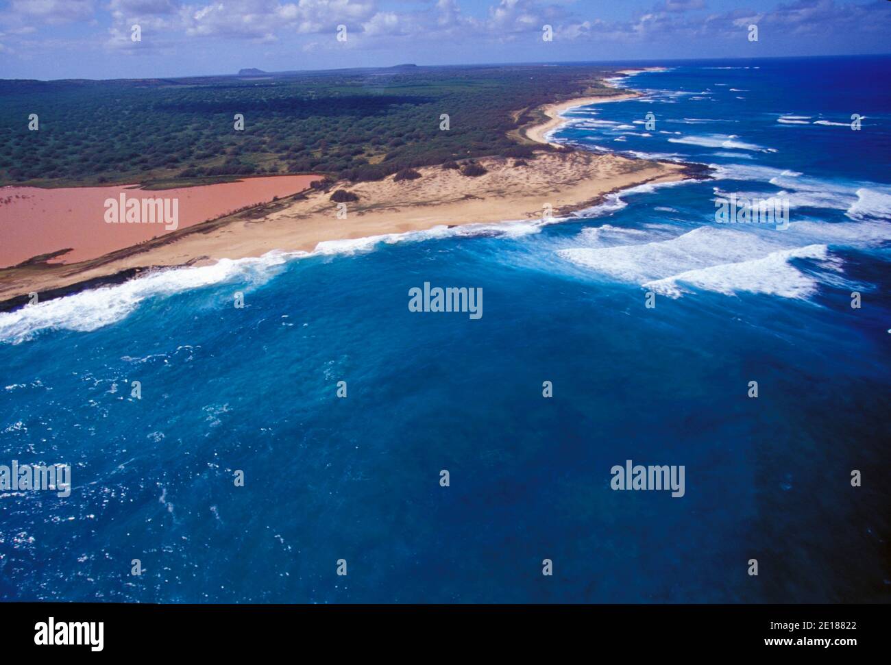 Niihau Coastline seen from the air. Pristine natural coastline, white ...