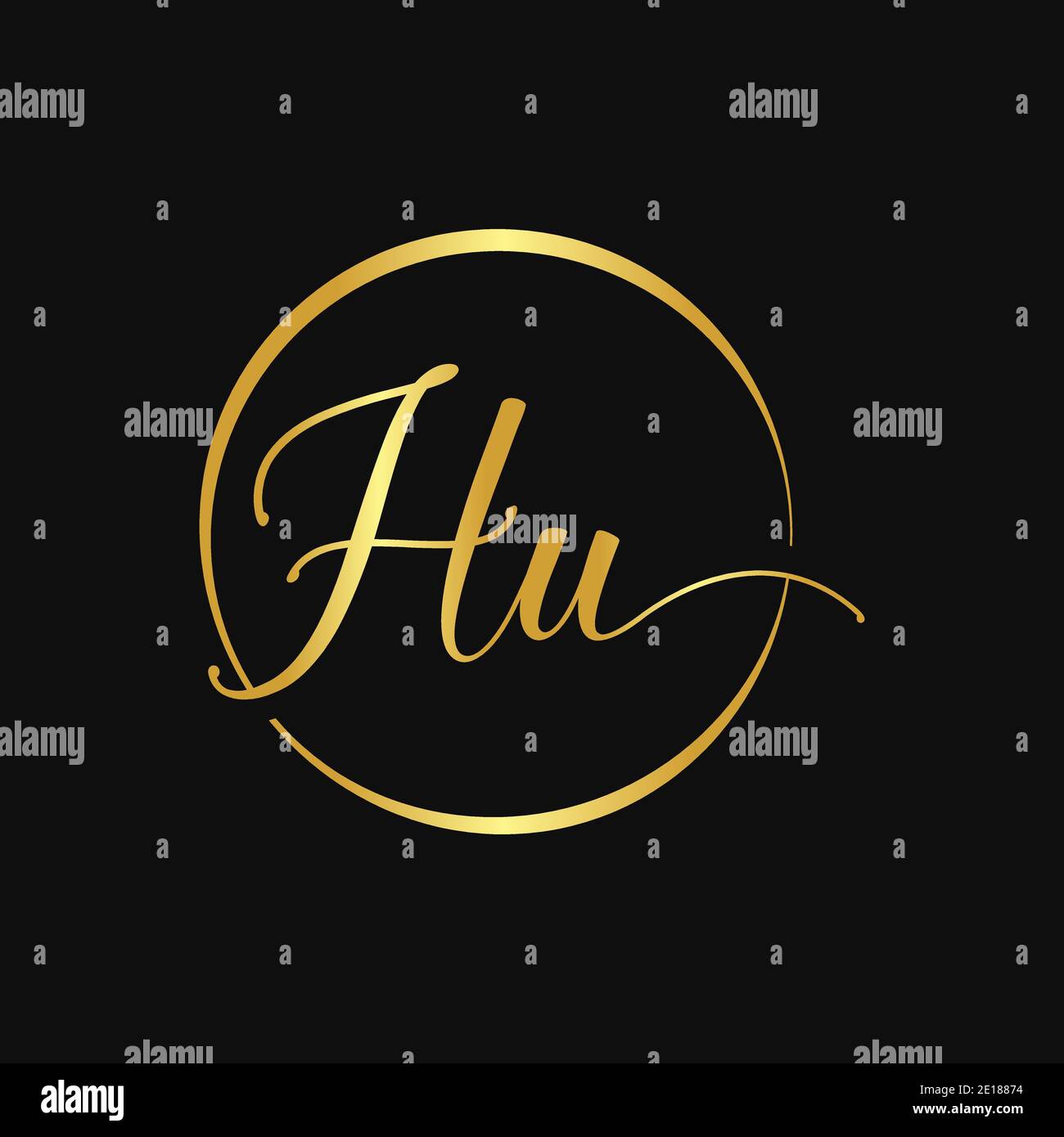 HU Script Logo Design Vector Template. Initial Calligraphy Letter HU ...