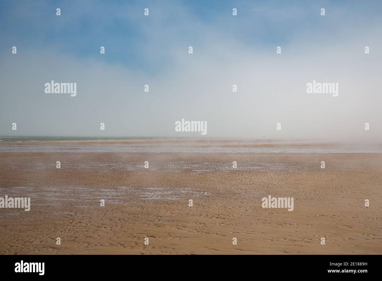 Mist rolls into the beach at Omaha beach in Normandy, France Stock ...