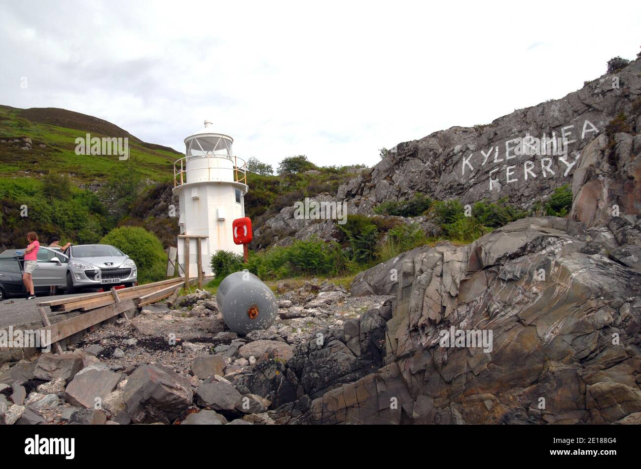 The quiet Kylerhea ferry in the highlands of Scotland, crossing the ...
