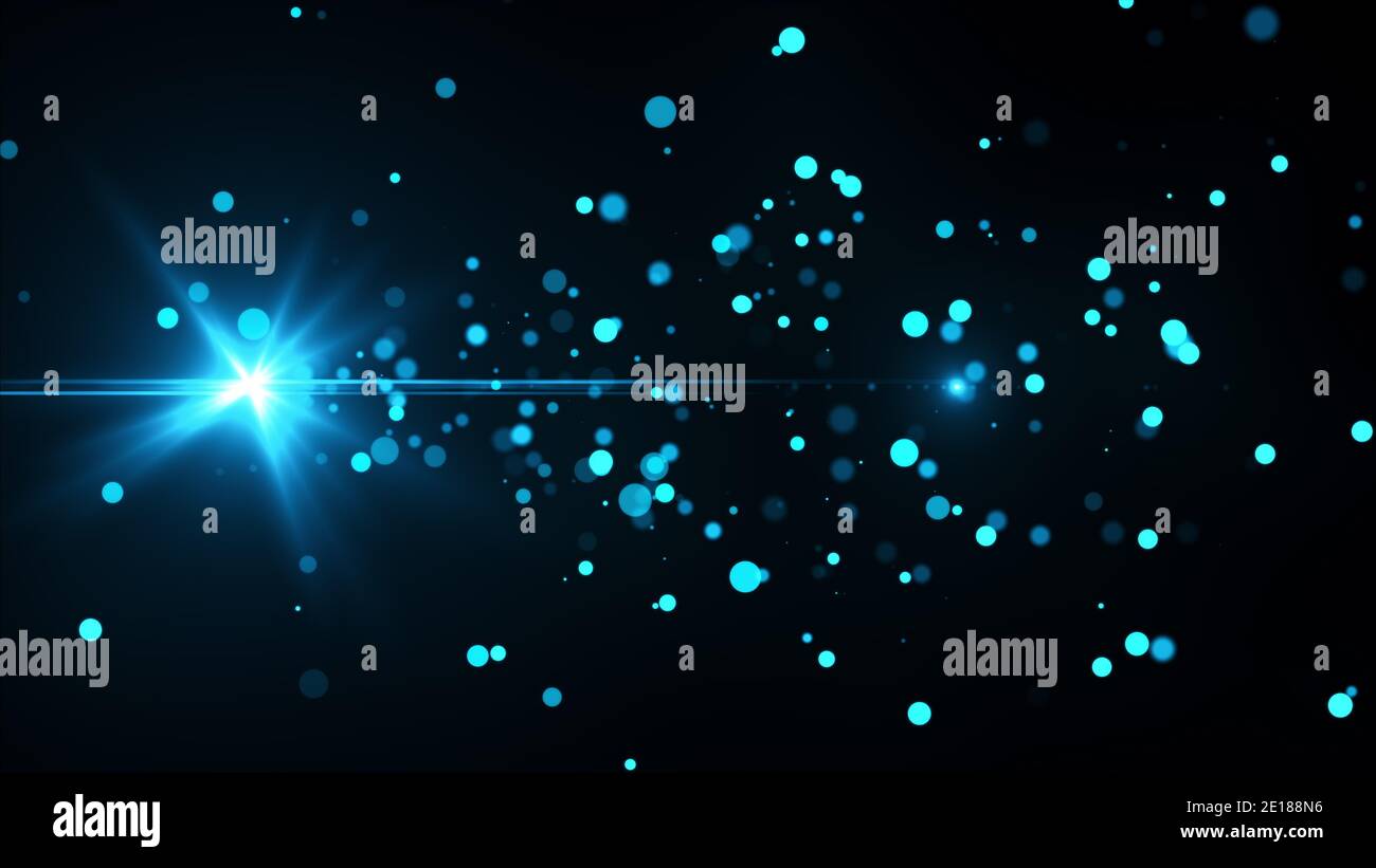 Abstract background with lens flares, rays and many particles. Computer ...