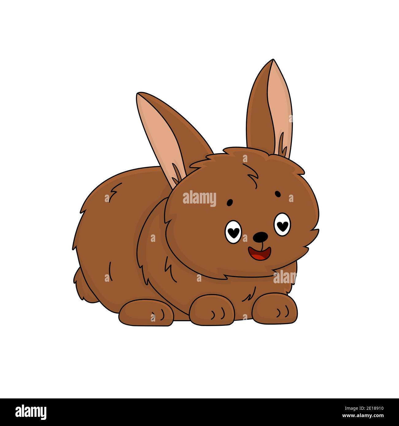 Brown cartoon cute rabbit is sitting, animal is looking with love at ...
