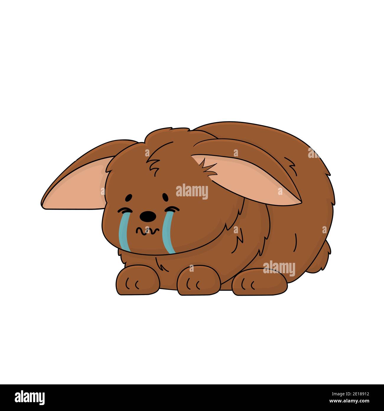 Cute brown bunny is crying, rabbit is unhappy, animal is in depression ...