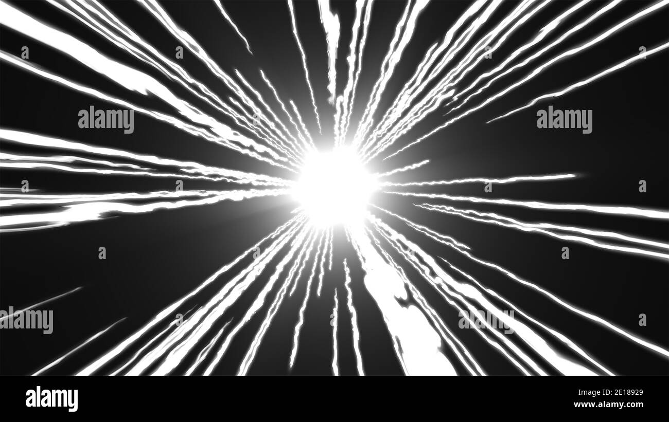 Computer generated fast flight of light stripes from the upper side. 3d ...