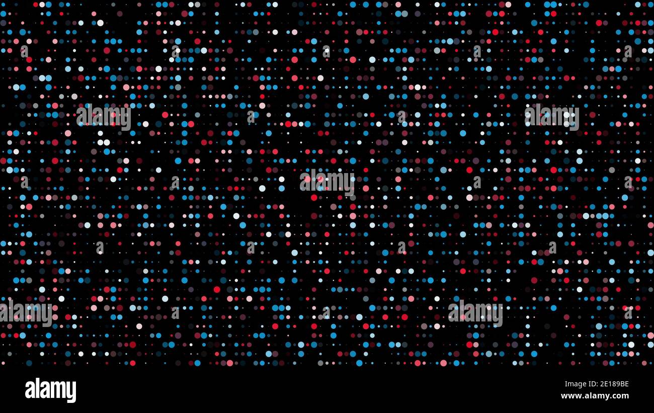 Grid with many colorful round particles. Computer generated 3d render ...