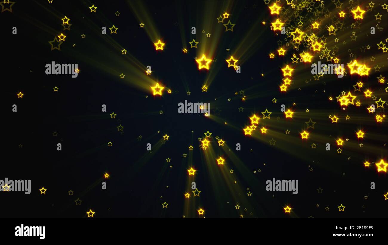 Many flying golden stars in space, computer generated. 3d render of ...
