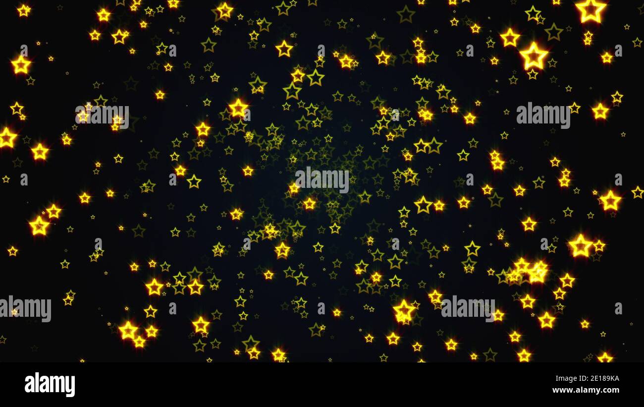 Many flying golden stars in space, computer generated. 3d render of ...